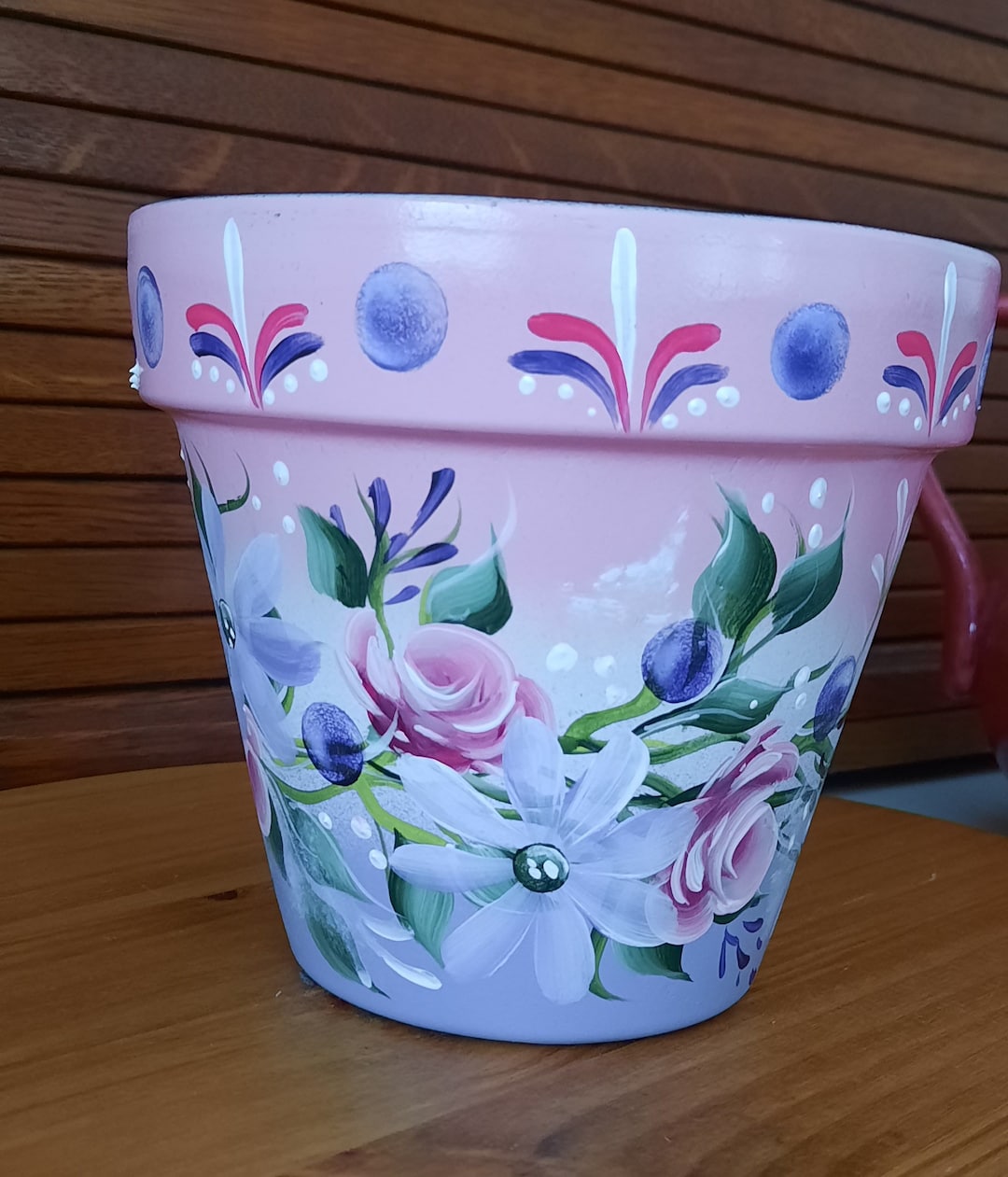 Terracotta Clay 6 Inch Pot, Pink and Lavender, Handpainted, Unique ...