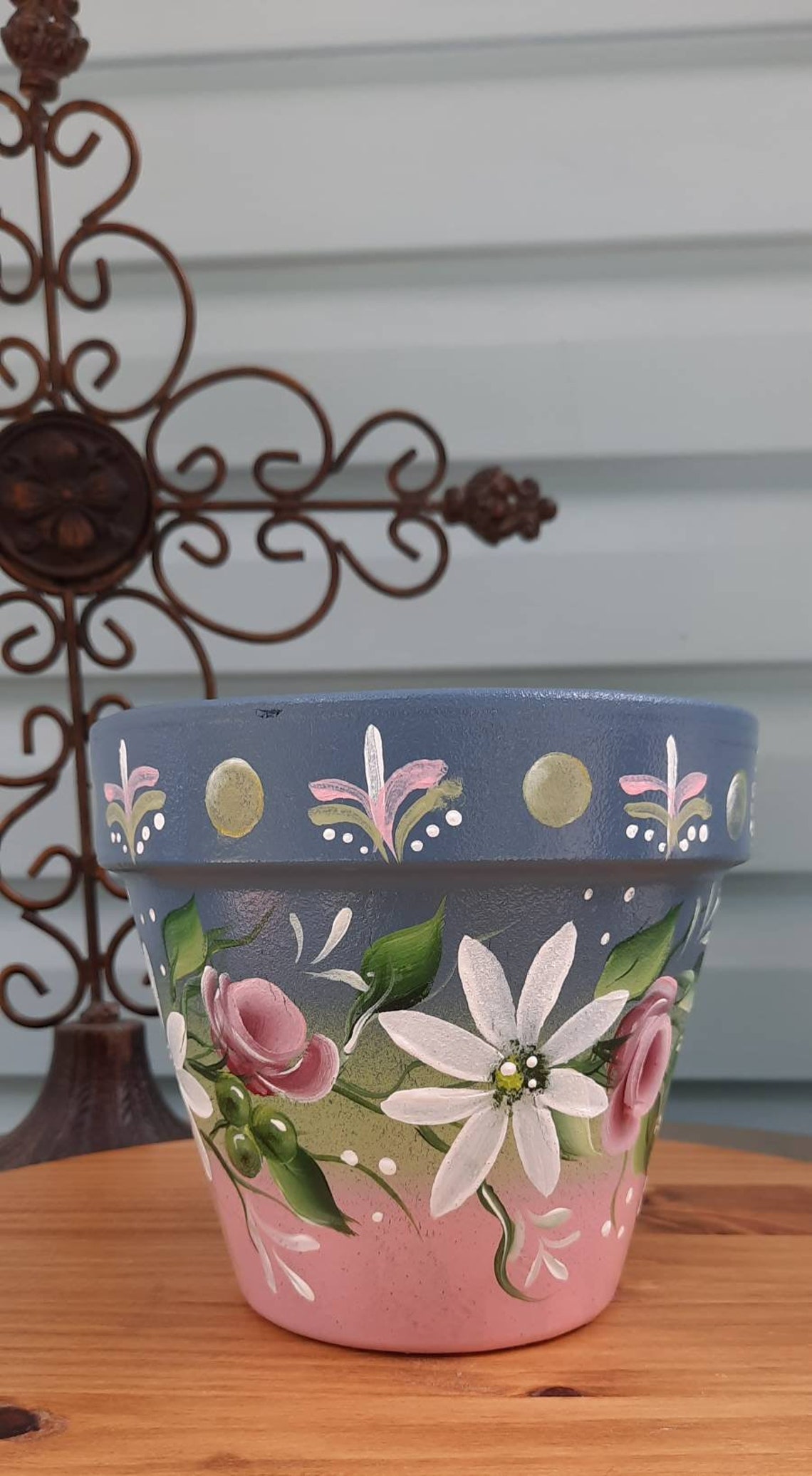 Terracotta Clay 8 Inch Pot, Pink Roses,handpainted, Homemade, Unique ...
