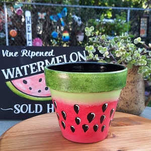 Terracotta Clay 6 Inch Pot, Watermelon Handpainted, Homemade, Unique ...