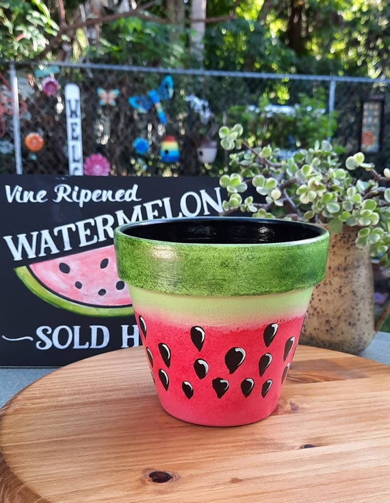 Terracotta Clay 6 Inch Pot Watermelon Handpainted Homemade - Etsy