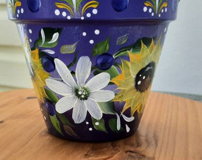 Terracotta 6" Flower Pot Purple Design, Handpainted, Homemade, Unique ...