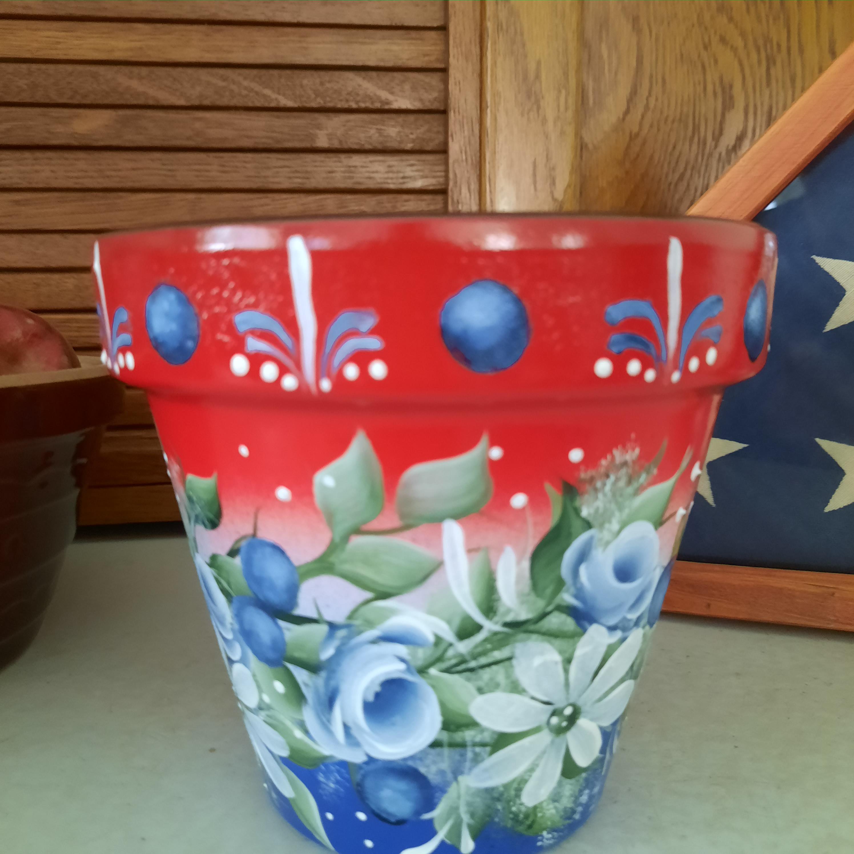 8" Terracotta Clay Pot-red White and Blue, Patriotic, Americana ...