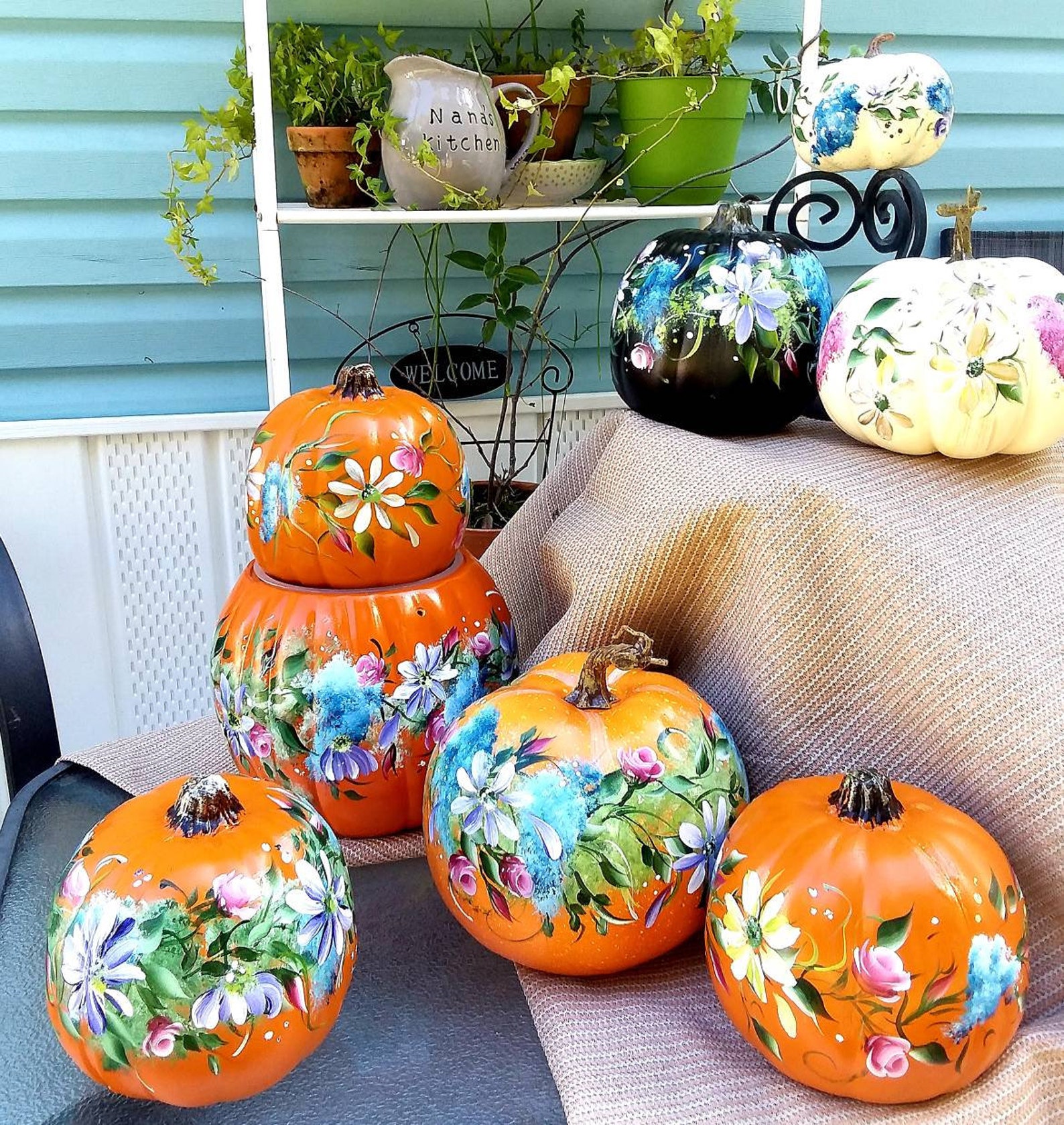 Decorative Fall Floral Painted Pumpkins | Etsy