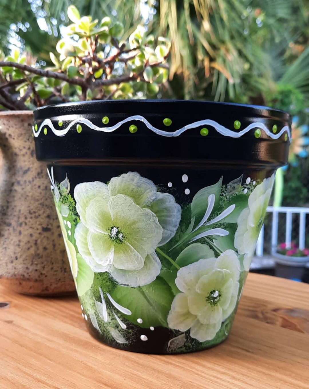 Terracotta 8" Hand Painted Outdoor Pottery, Unique Clay Pots, Beautiful ...