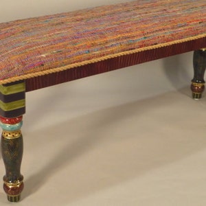 G Long Bench W-turned Legs Upholstered/hand-painted 47x14x18h as Shown ...