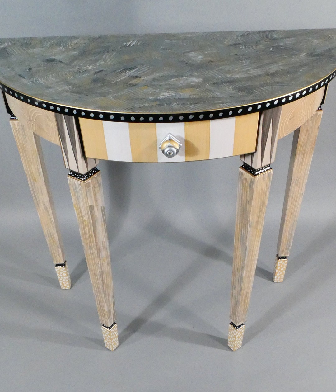 G || Demi-lune Hall Table W-drawer | Carved Legs - Hand-painted ...