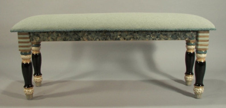 G || Long Bench W-turned Legs | Upholstered/hand-painted |47x14x18h |as ...