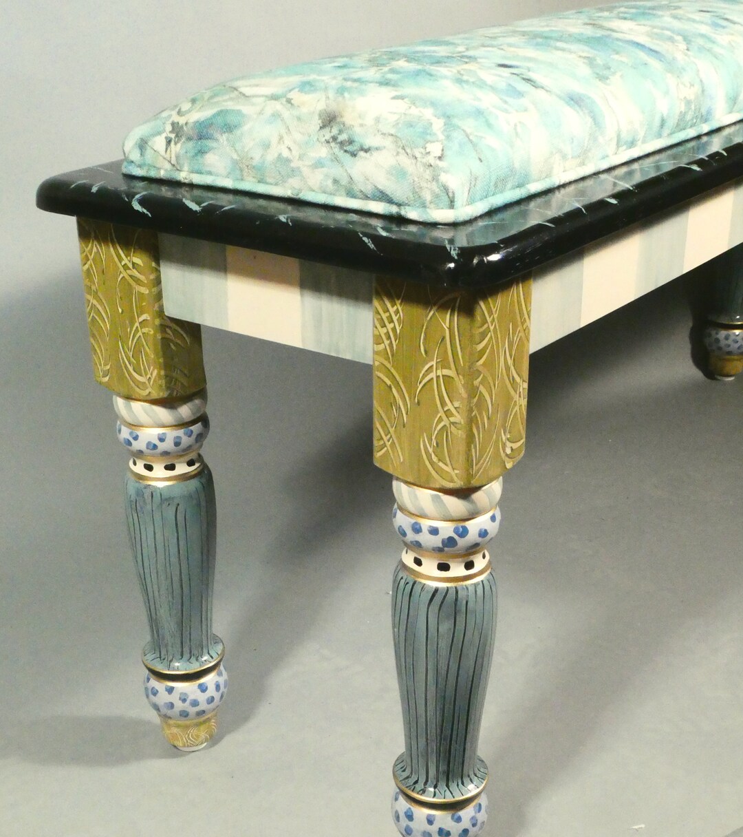 G || Long Bench W-turned Legs | Upholstered/hand-painted |47x14x18h |as ...