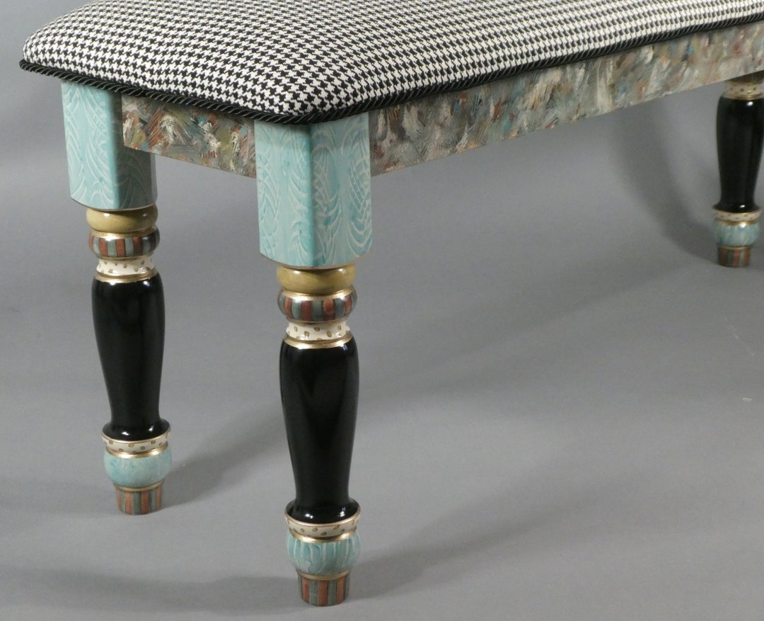 G || Long Bench W-turned Legs | Upholstered/hand-painted |47x14x18h |as ...