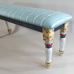 G Long Bench W-turned Legs Upholstered/hand-painted 47x14x18h as Shown ...