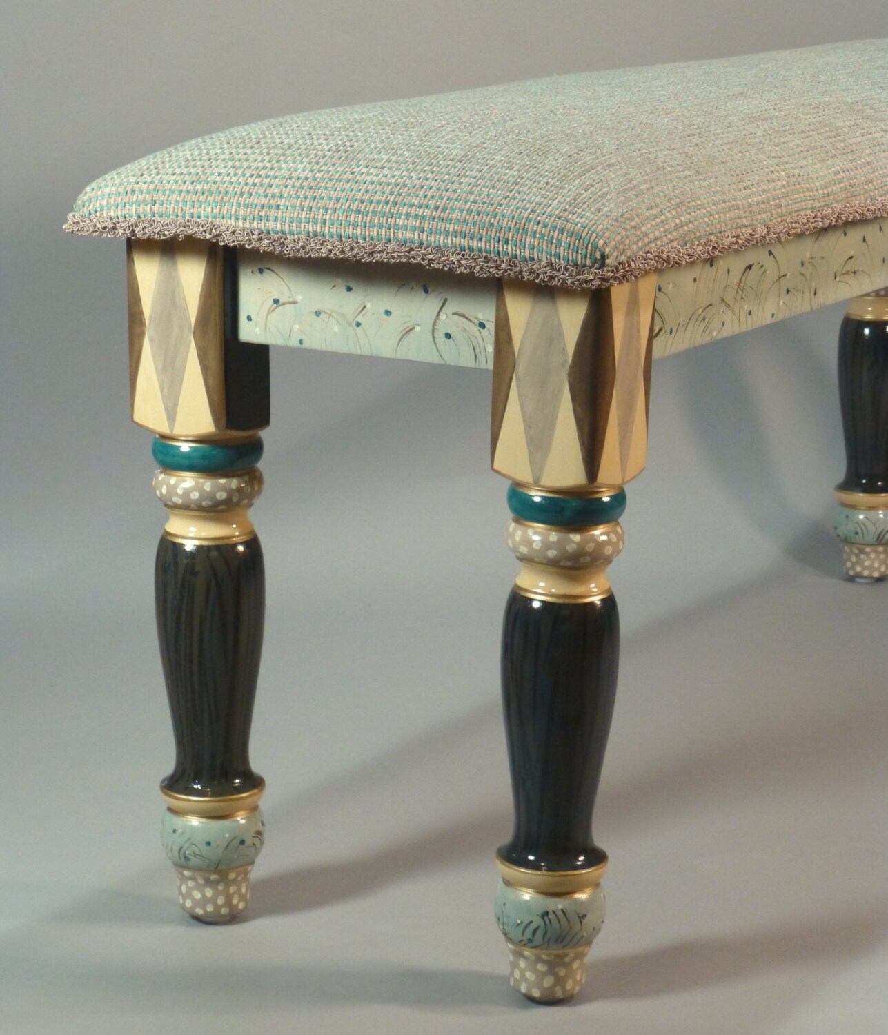 G || Long Bench W-turned Legs | Upholstered/hand-painted |47x14x18h |as ...