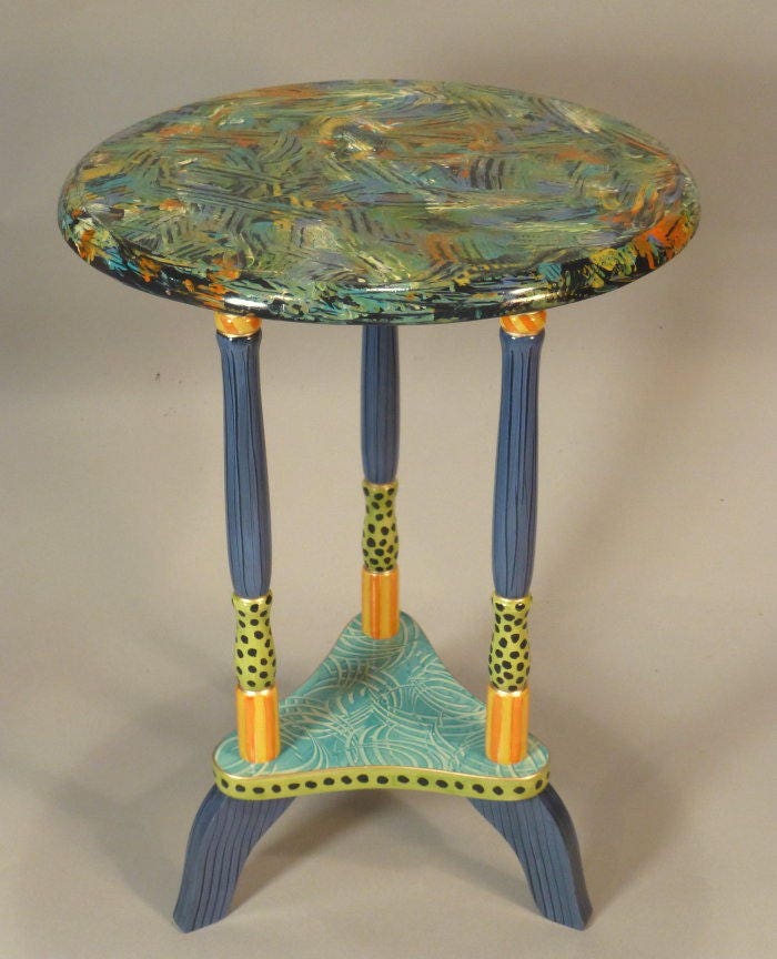 S || Round Tea Table/drinks Table | Hand-painted | 16x23h | as Shown or ...