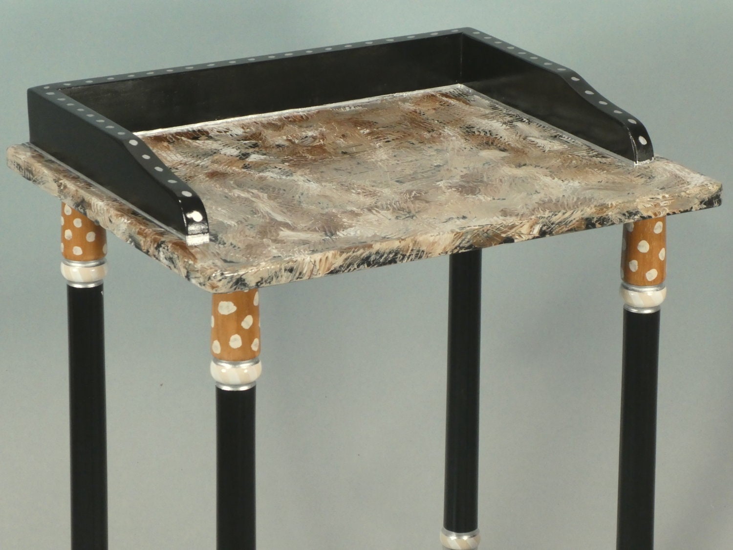 S || Petite Hand-painted Turned Leg Side Table W-shelf | 15x12x25h | as ...