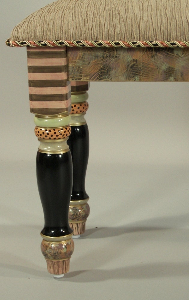 G || Long Bench W-turned Legs | Upholstered/hand-painted |47x14x18h |as ...