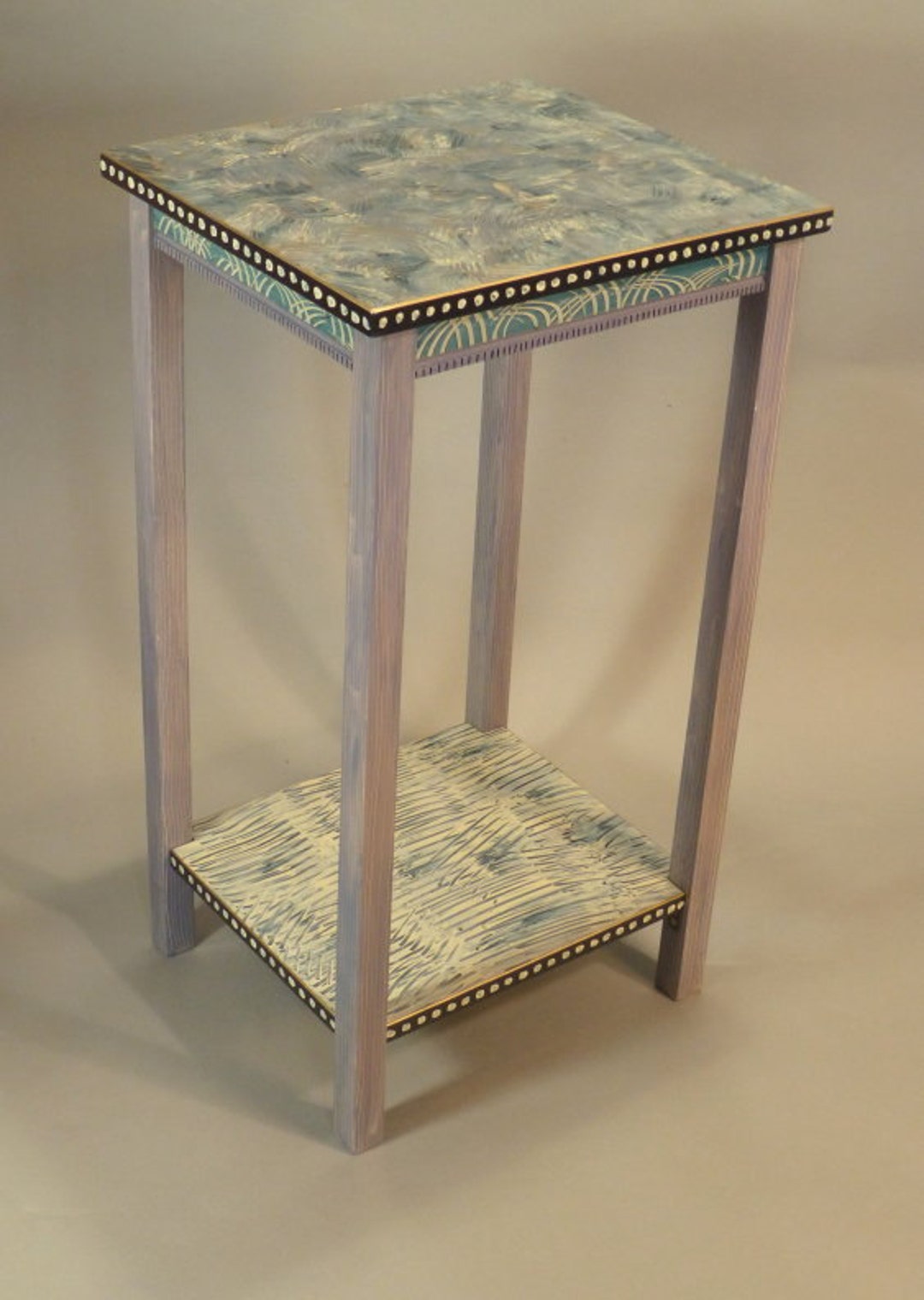 S || Petite Hand-painted Accent Table W-shelf | 14x16x29h | as Shown or ...