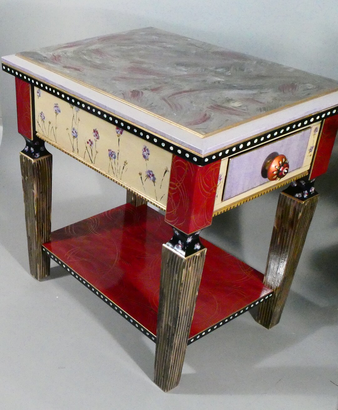 G || Double-top Side Table W-drawer/shelf | Hand-painted | 24x18x24h ...