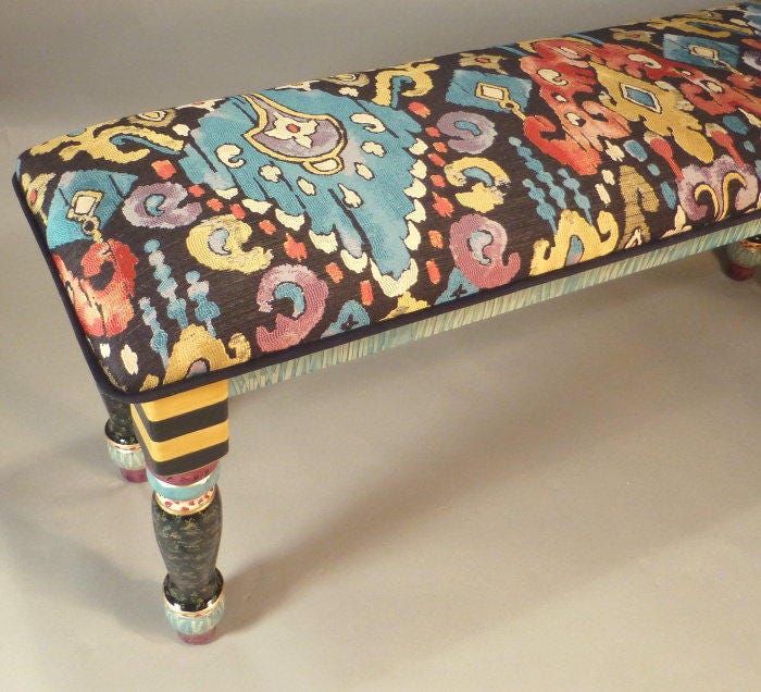 G || Long Bench W-turned Legs | Upholstered/hand-painted |47x14x18h |as ...