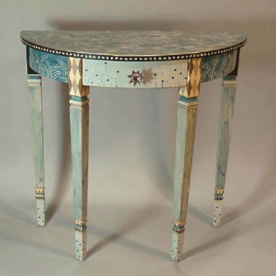 G || Demi-lune Hall Table W-drawer | Carved Legs - Hand-painted ...