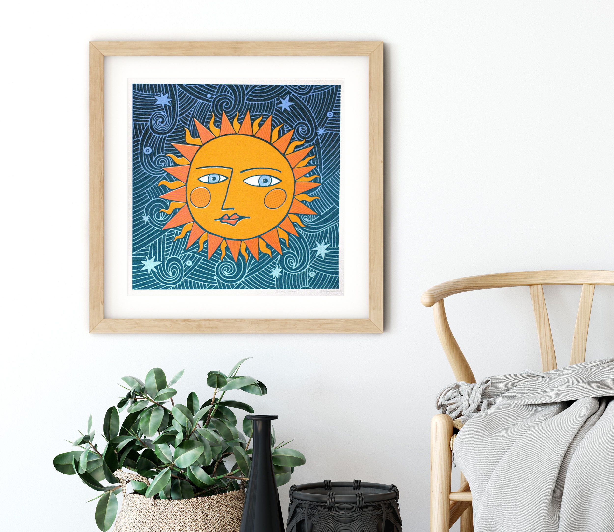 Celestial Sun Art, Sun Face Art Print, Limited Edition Silk Screen ...
