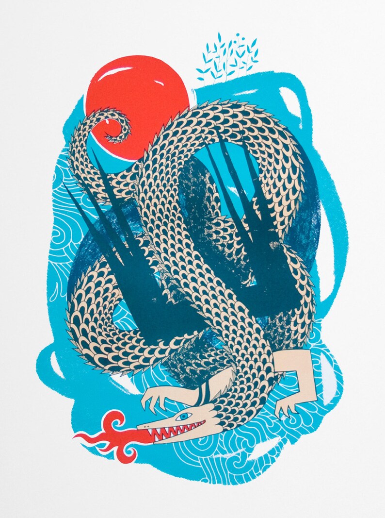 River Lea Dragon, Golden Dragon Print, Original Limited Edition ...