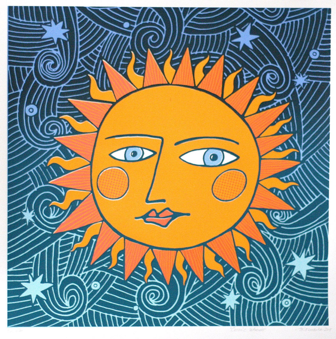 Celestial Sun Art, Sun Face Art Print, Limited Edition Silk Screen ...