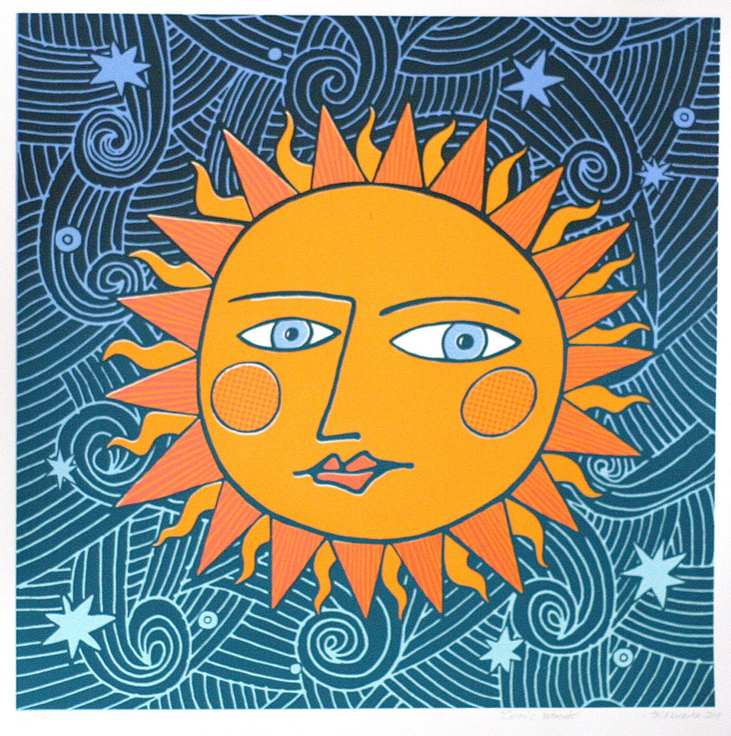 Arte del sol celestial, impresión de arte de la cara del sol ...