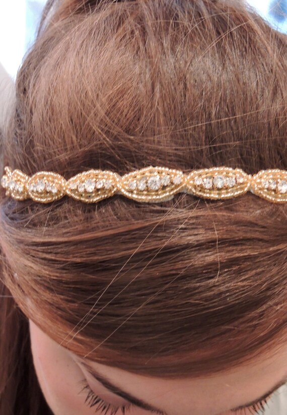 Items Similar To Gold Headband Crystals Beaded Wedding Bridal