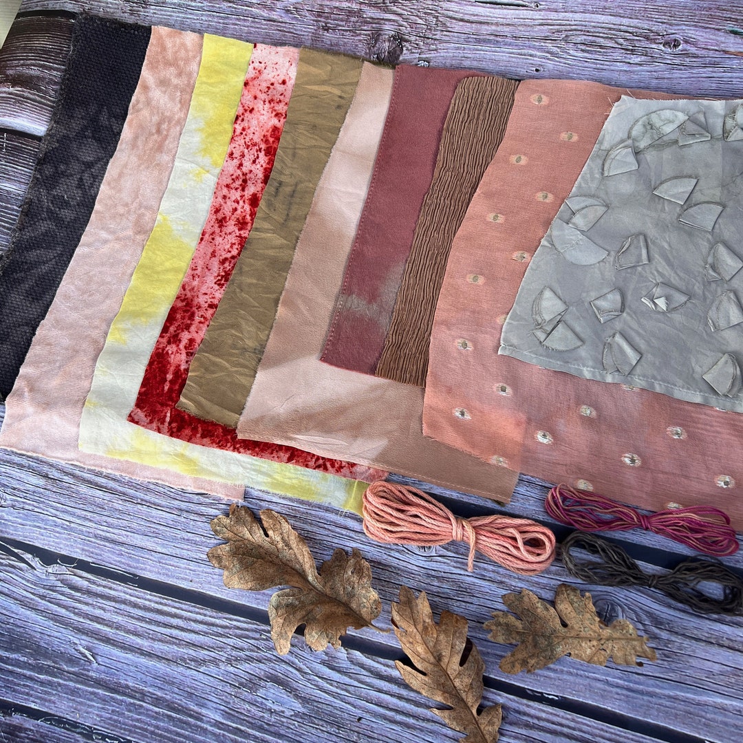 Plant Dyed Fabric Pack Fall Natural Dye Textile Collage Sampler Gift ...