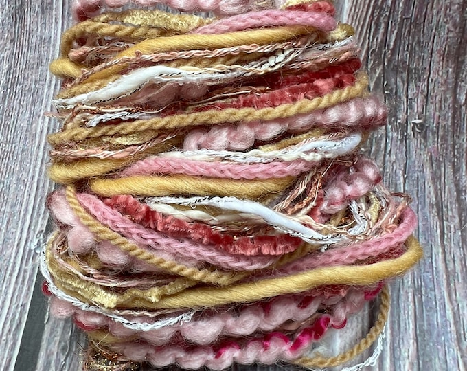 Rose Gold Sustainable Art Yarn Bundle & Upcycled Weaving Fiber Pack ...