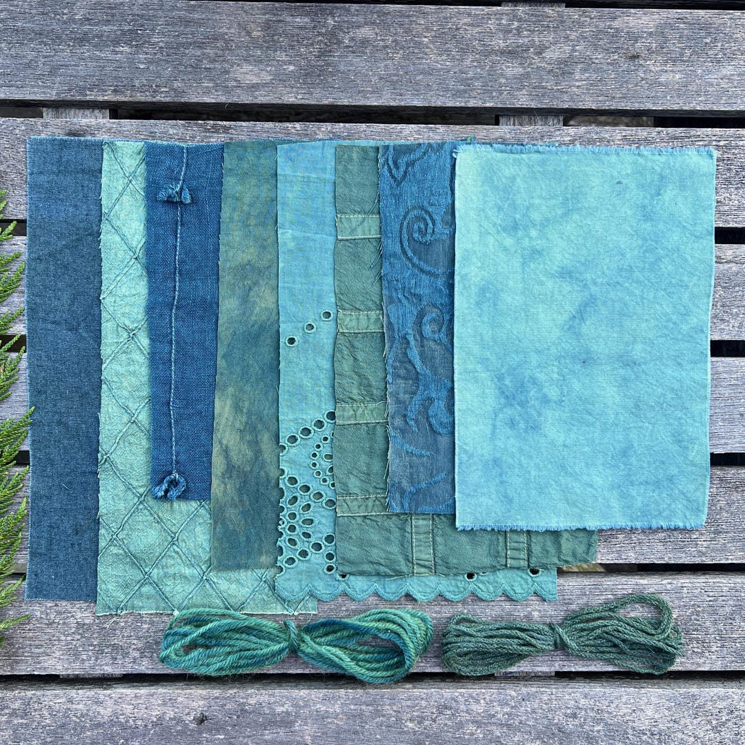 Plant Dyed Fabric Pack | Indigo Blue Green Quilting Fiber Sampler ...