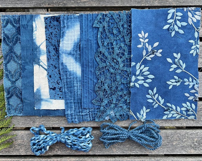 Indigo Dyed Fabric Pack | Blue Textured Collage Sampler | Fiber Art ...