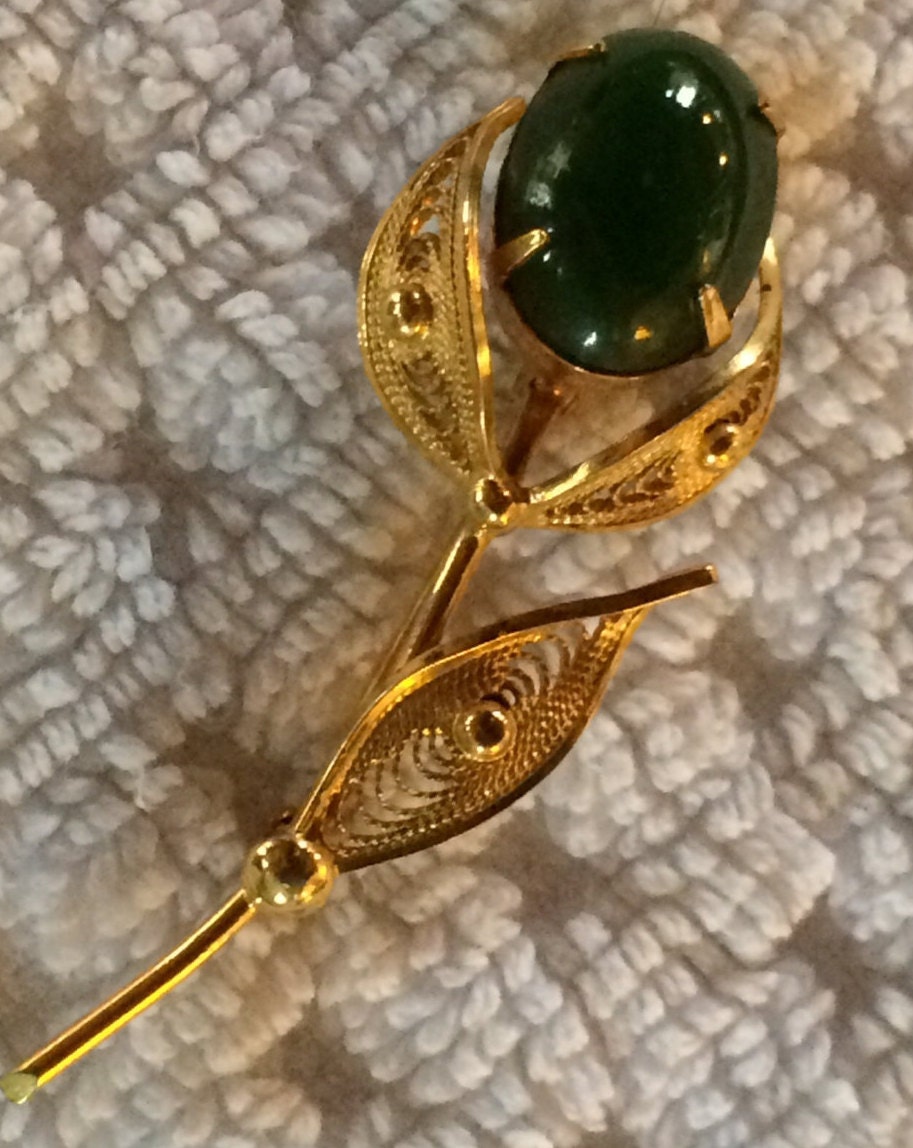 Vintage Signed Sorrento Gold Filled & Jade Flower Brooch Pin - Etsy