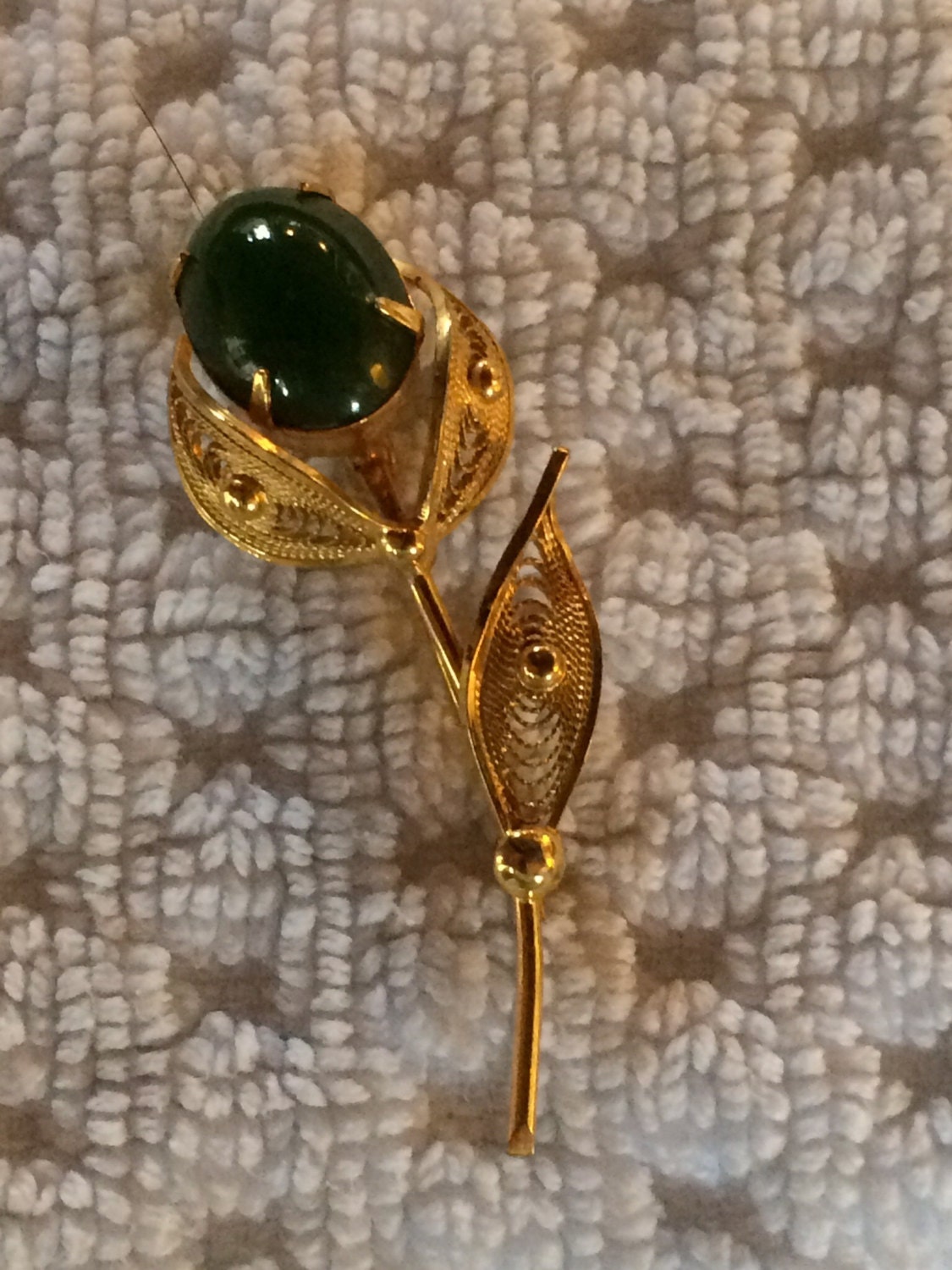 Vintage Signed Sorrento Gold Filled & Jade Flower Brooch Pin - Etsy