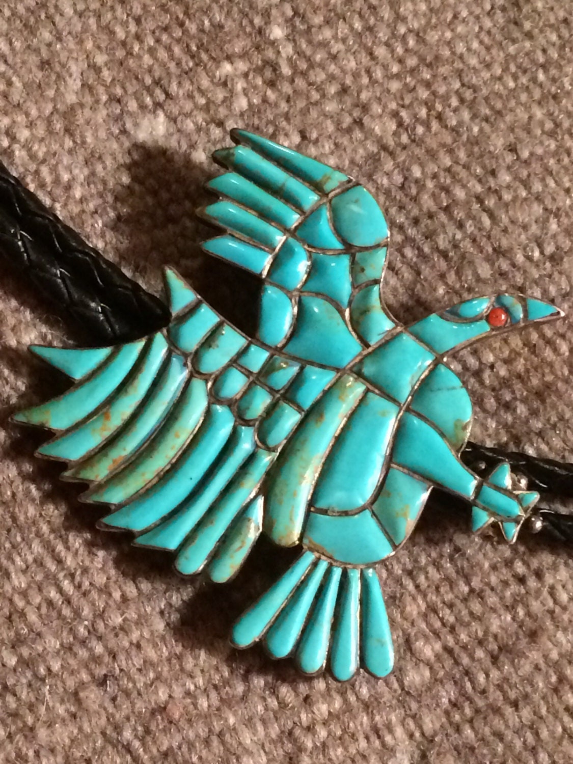 Circa 1950s Handmade Zuni Turquoise Channel Inlay Native American Eagle ...