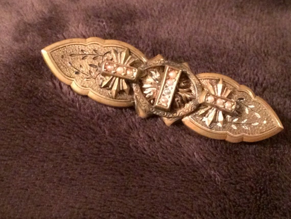 Antique Bronze Victorian Pin with Original C Clasp Cl… - Gem