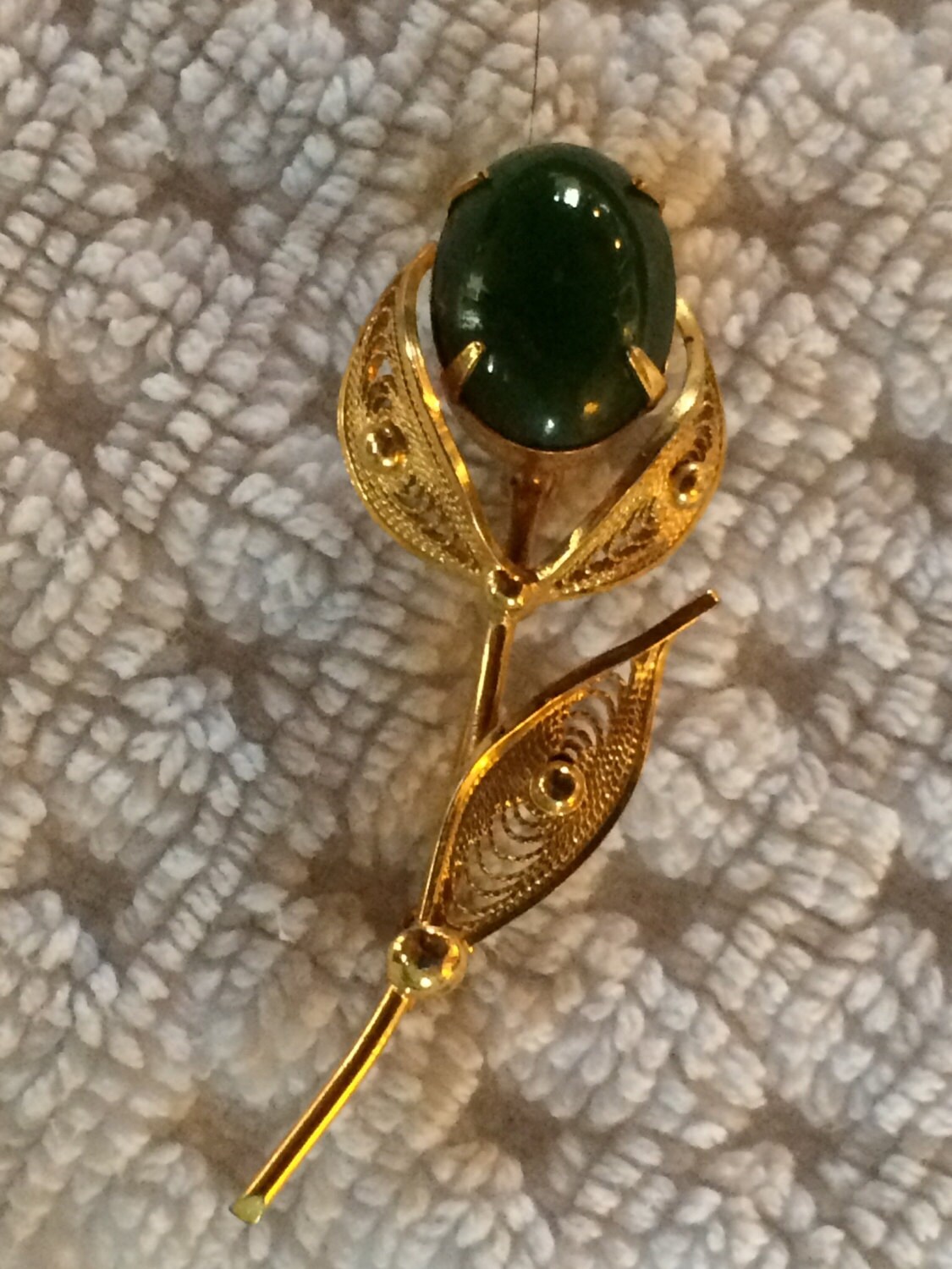Vintage Signed Sorrento Gold Filled & Jade Flower Brooch Pin - Etsy