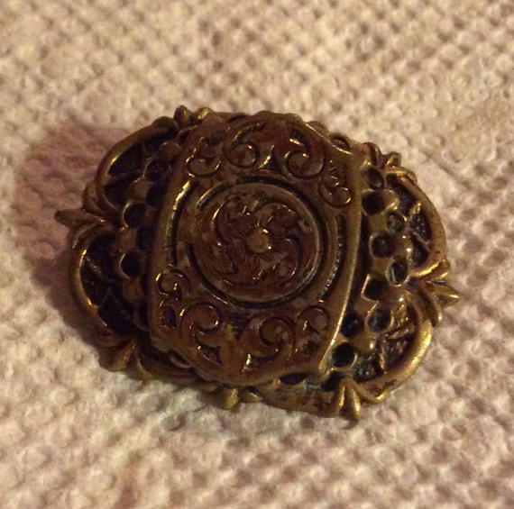 Antique Handmade Brushed Gold Brooch Pin - Gem
