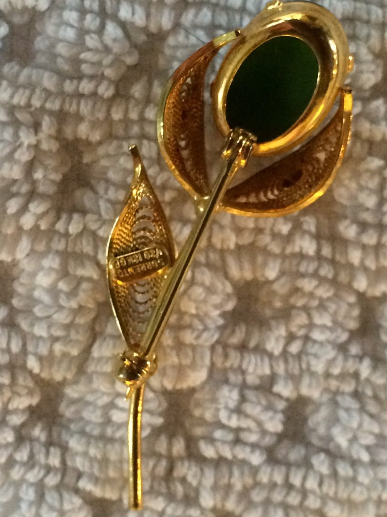 Vintage Signed Sorrento Gold Filled & Jade Flower Brooch Pin - Etsy