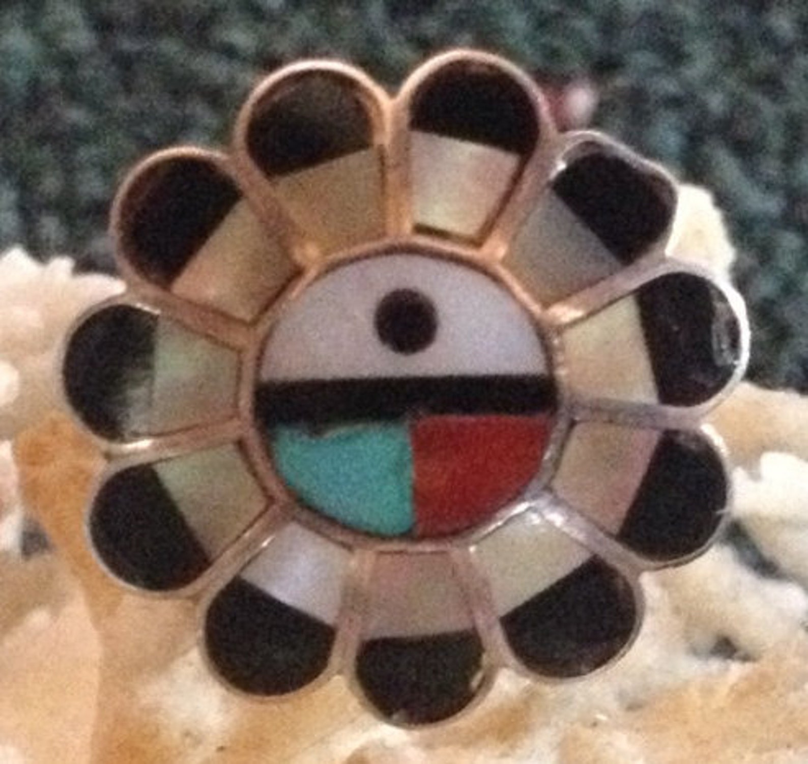 Sale vintage Handmade Zuni Sterling & Channel Inlay Sun Face Ring - Etsy