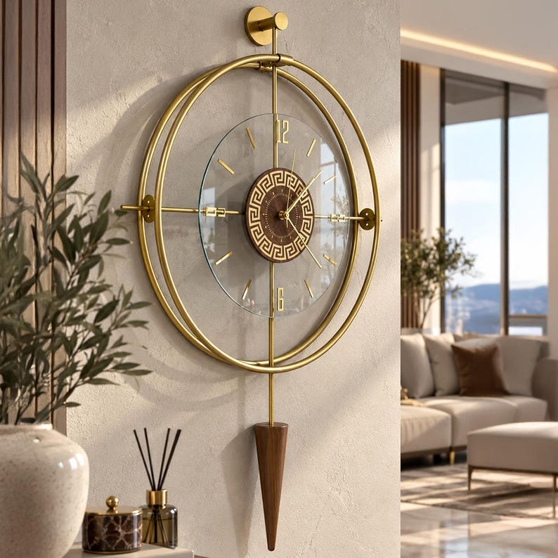 Oversized Gold Metal Wall Clock, Unique Design, New Home Gift, Modern ...