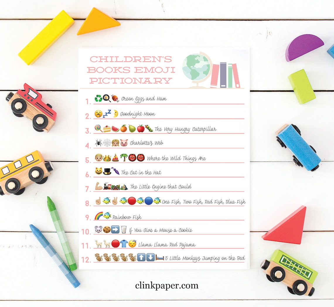 Children's Books Emoji Pictionary- Baby Shower Game- Instant Download ...