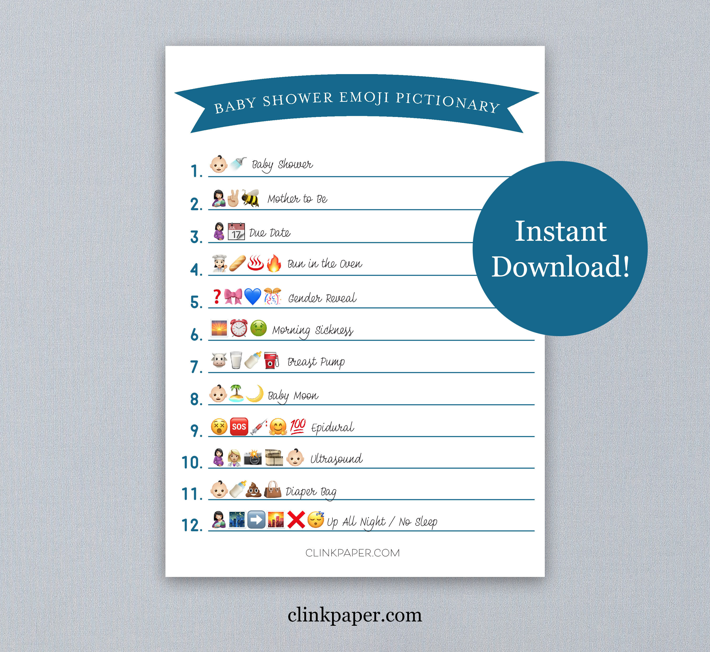 Baby Shower / Pregnancy Emoji Pictionary- Baby Shower Game- Instant ...