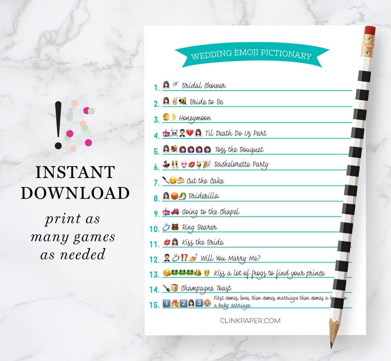 The ORIGINAL Wedding Emoji Pictionary- Bridal Shower Game- Instant ...
