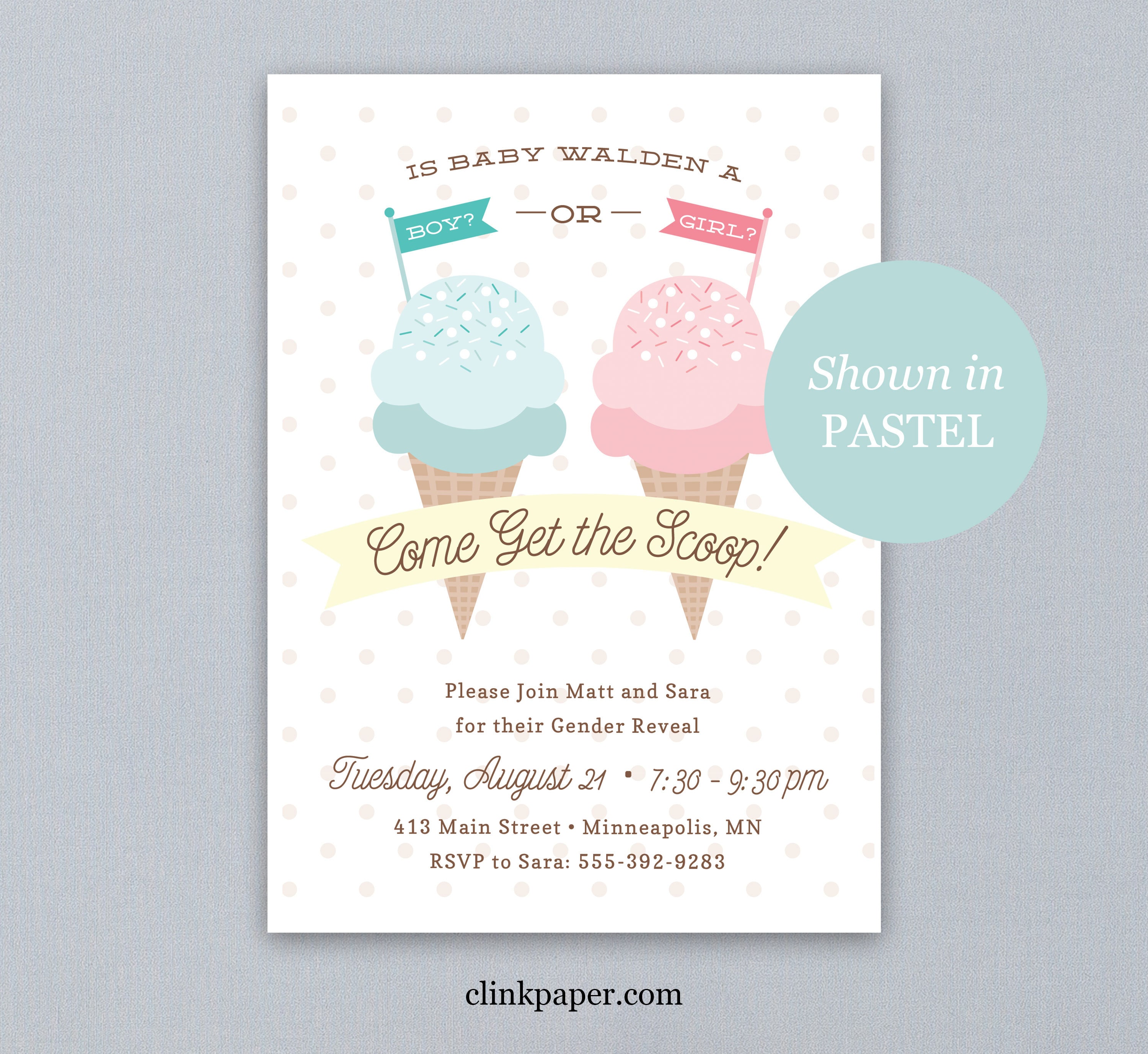 Come Get the Scoop! Ice Cream Social Baby Gender Reveal Invitation-pink ...