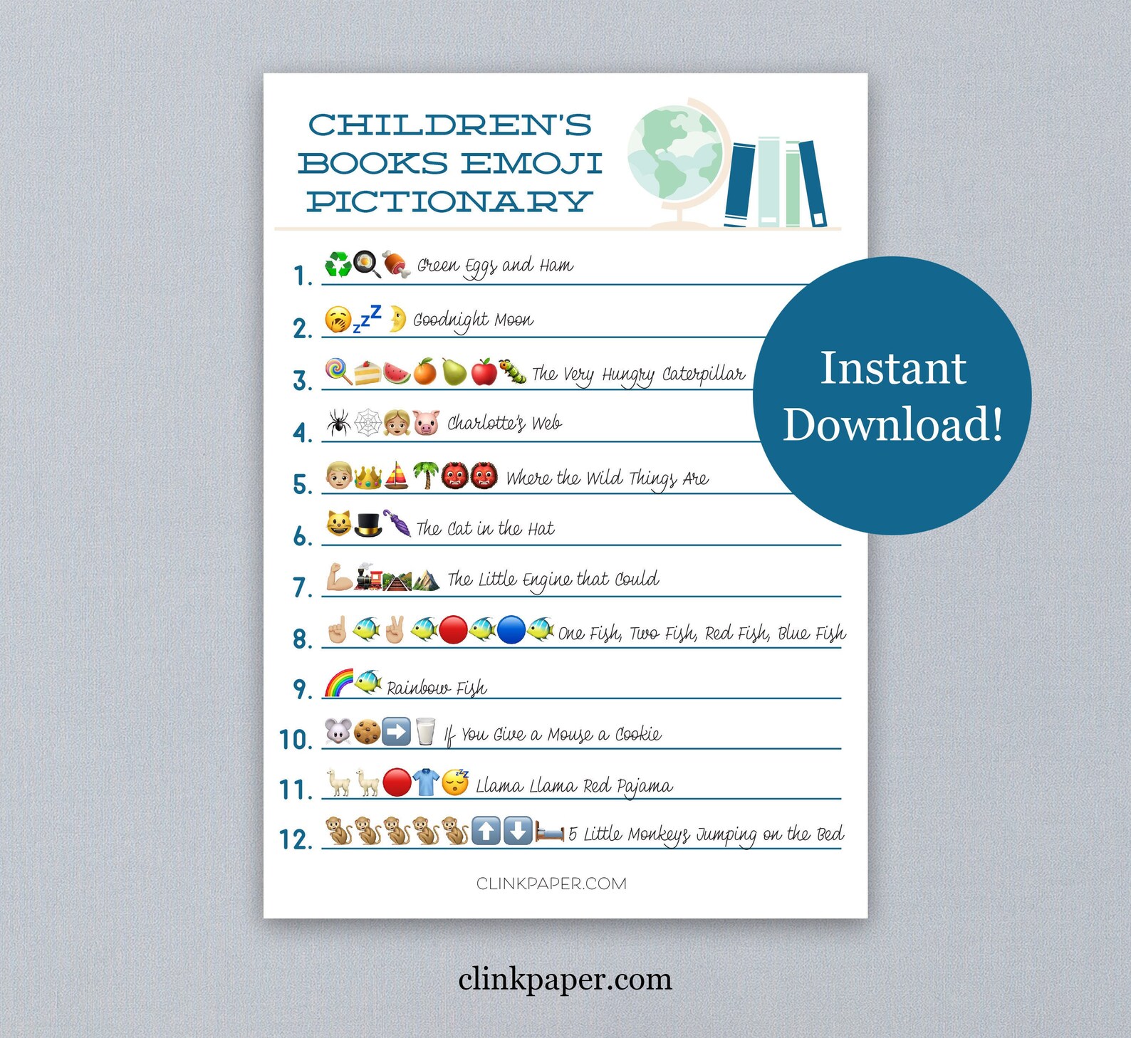 Children's Books Emoji Pictionary- Baby Shower Game- Instant Download ...