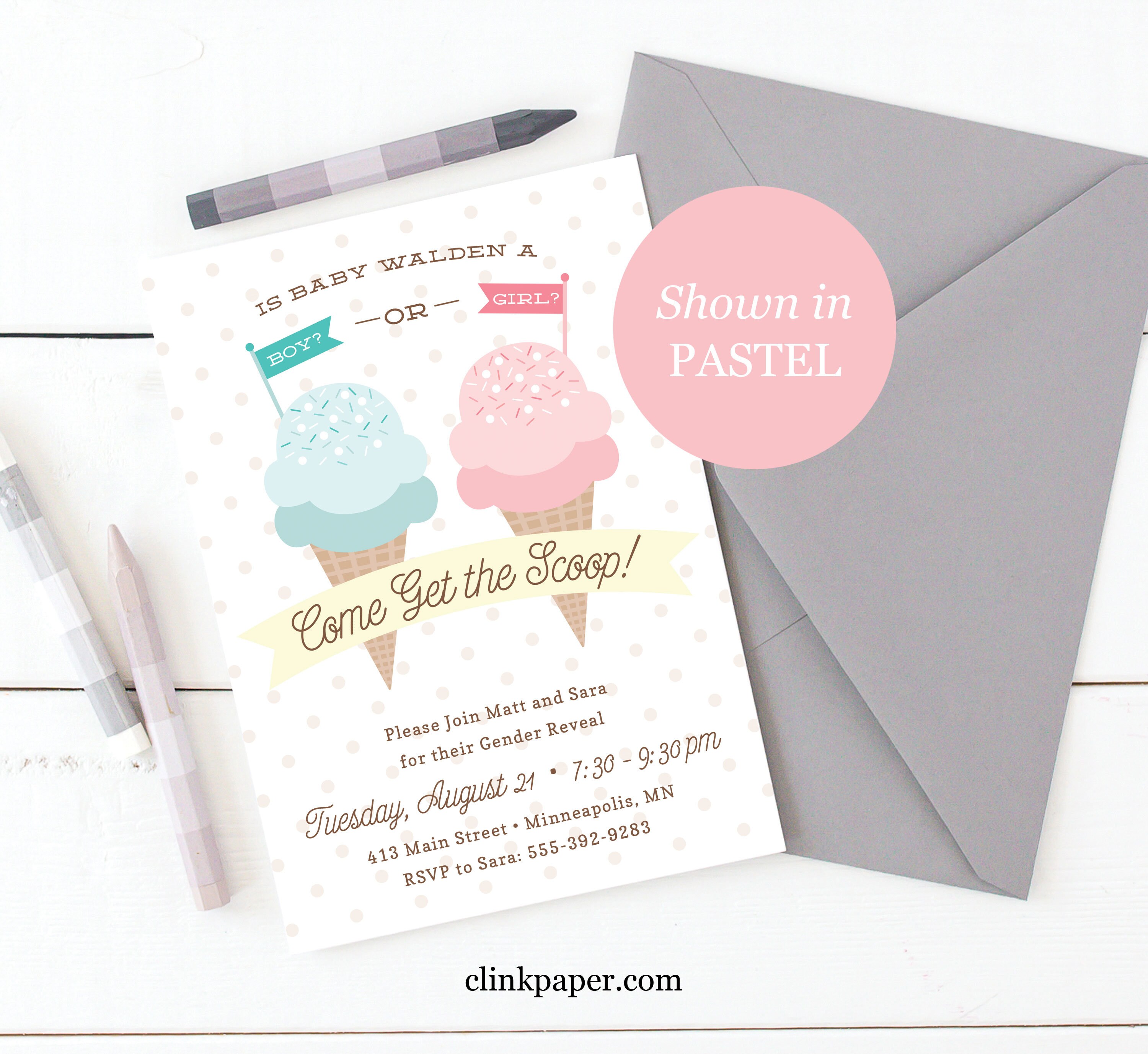 Come Get the Scoop! Ice Cream Social Baby Gender Reveal Invitation-pink ...