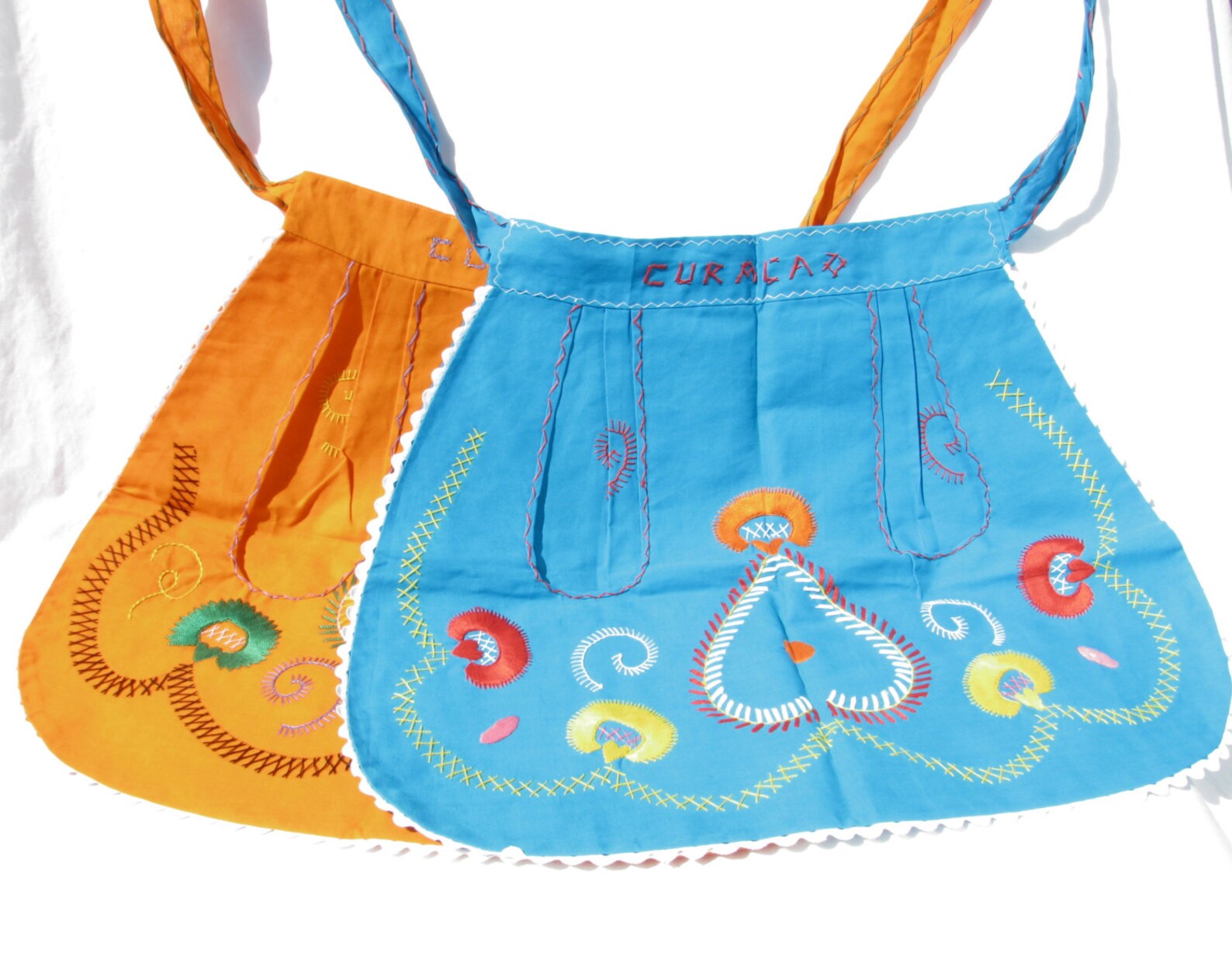 Mid Century Deep Pocket Aprons Pair Colorful Orange and Blue | Etsy