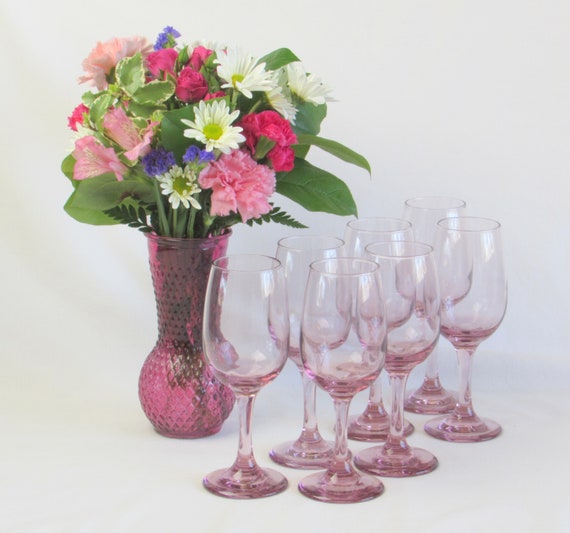 Pink Colored Wine Glasses Set Lot of Seven 7 Rose Blush - Etsy