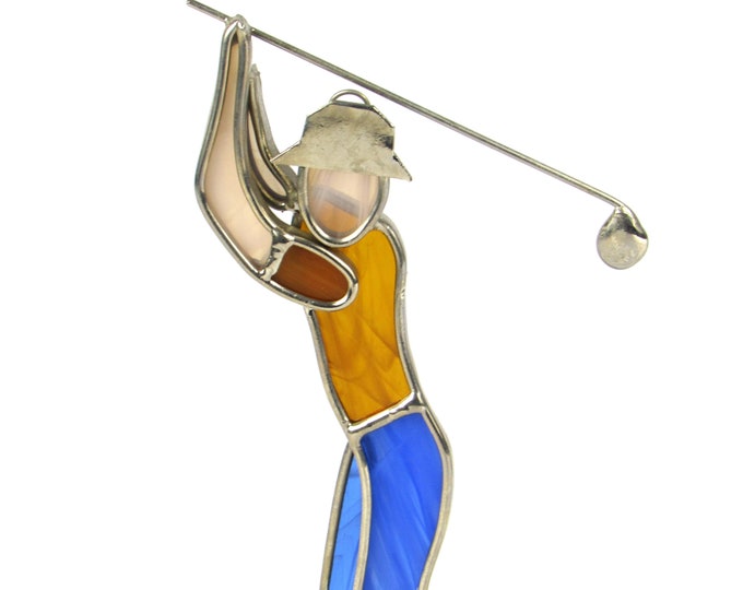 Hanging or Free Standing Stained Glass Golfer Figurine on Putting Green ...