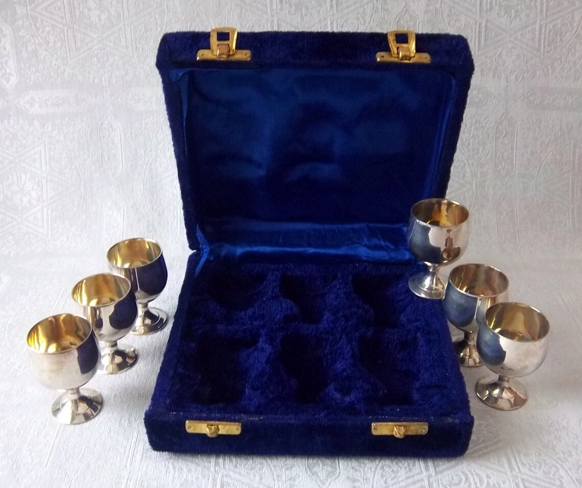 Silver Toasting Goblets in Royal Blue Lined Storage Case | Etsy